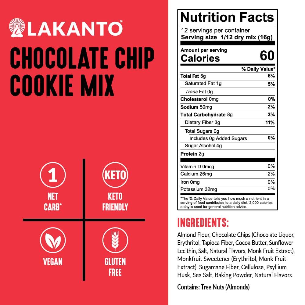 Lakanto Sugar Free Chocolate Chip Cookie Mix - 6.77 oz (192 g) | Low ...