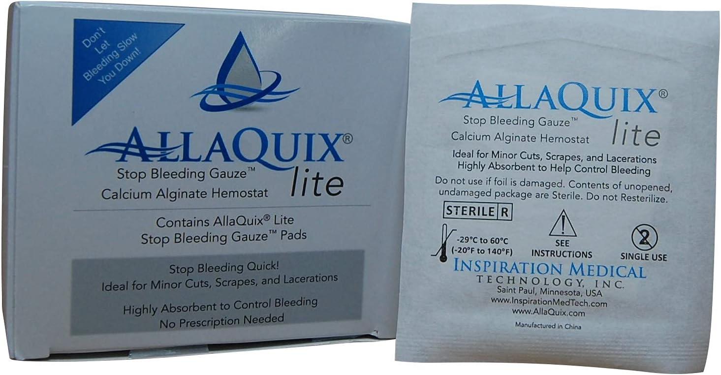 AllaQuix Lite Stop Bleeding Gauze - Large 2-inch Square Calcium ...