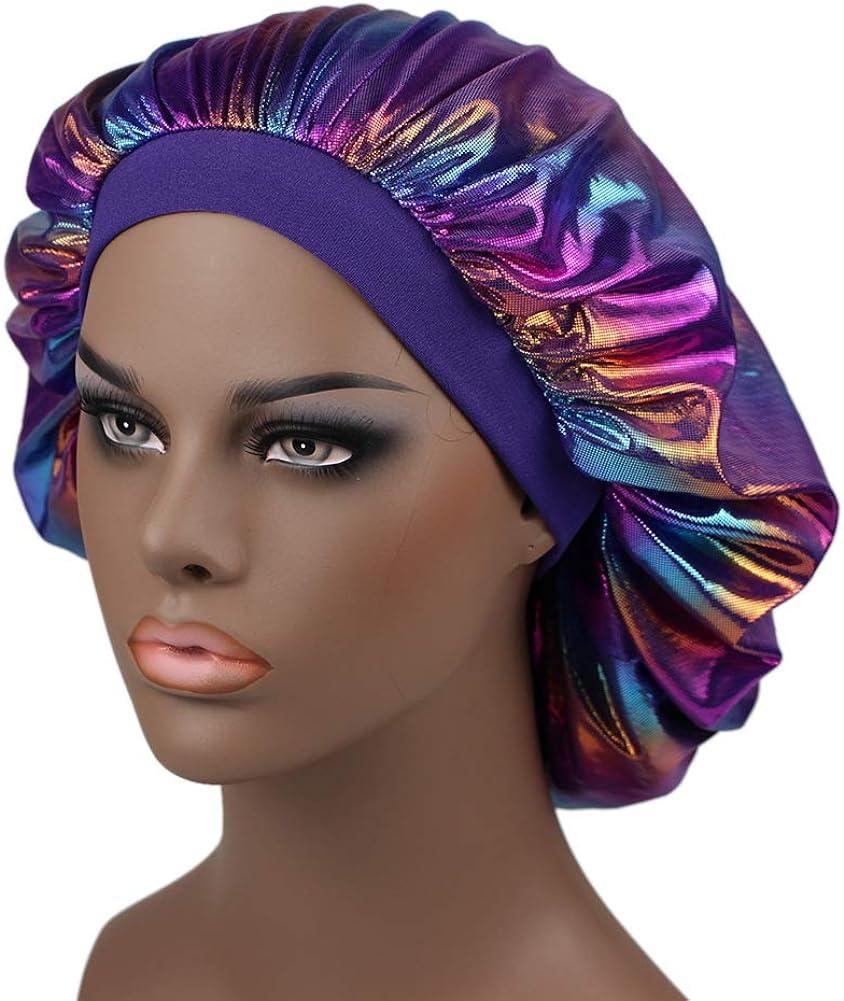 Deepth 4-Piece Satin Sleep Cap Set for Women & Girls | Holographic Soft ...