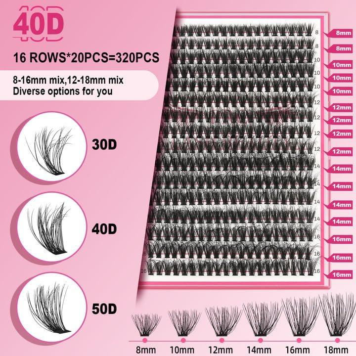 320 Pcs 40D-C Mixed 3D Fluffy Cluster Lashes for DIY Extensions - Self ...
