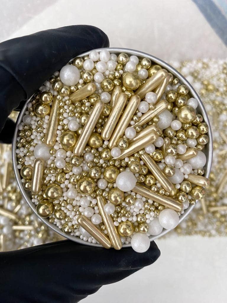 Edible Wedding Bells Gold and White Cake Sprinkles Luxury Mix 45g ...