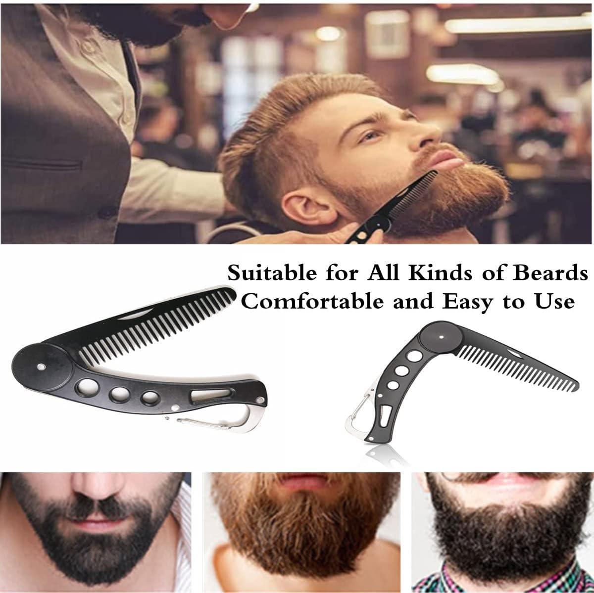 Stainless Steel Folding Beard Comb for Men - Anti-Static Pocket Comb ...