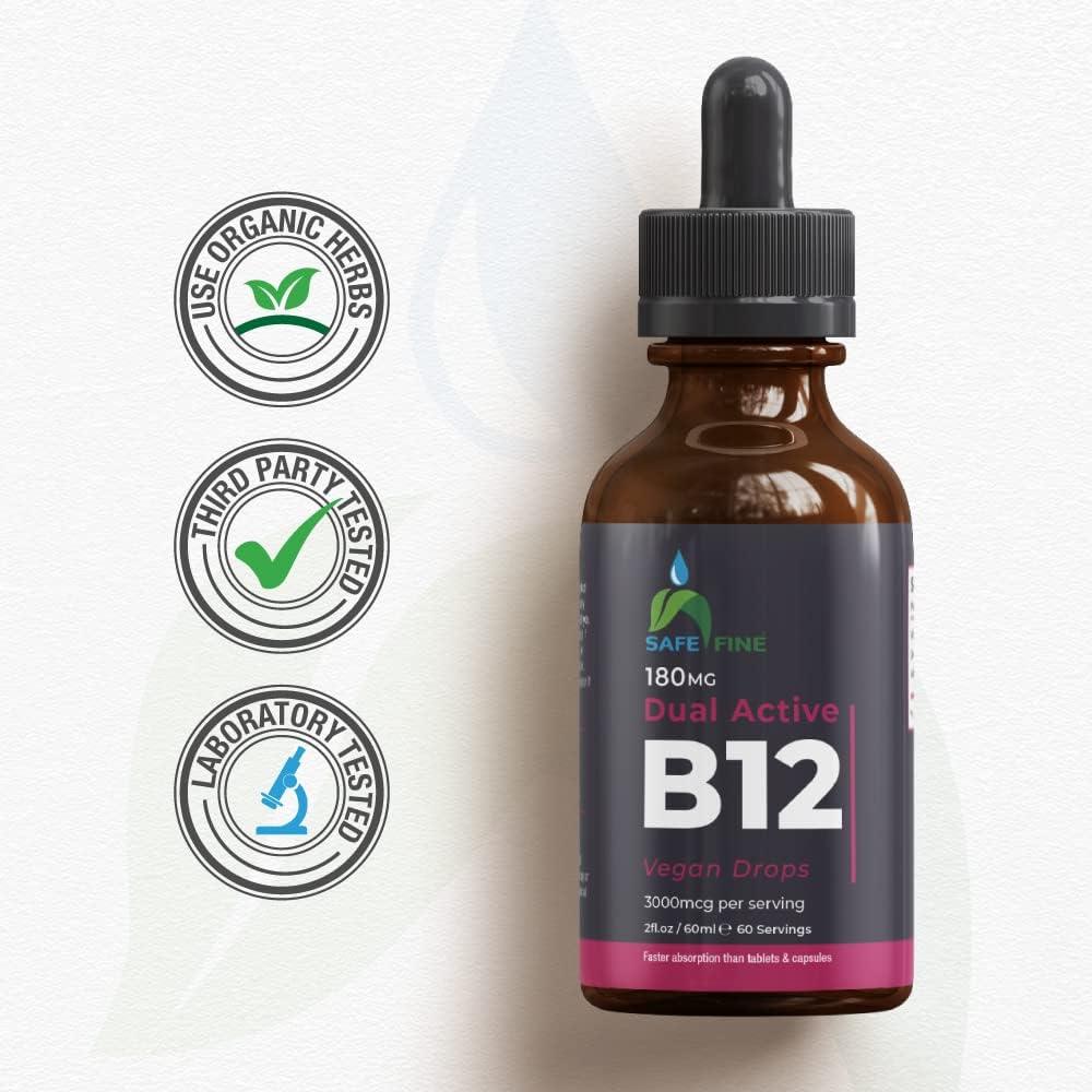 SafeFine Vitamin B12 Liquid Drops 3000mcg - 60ml - Vegan-Friendly ...