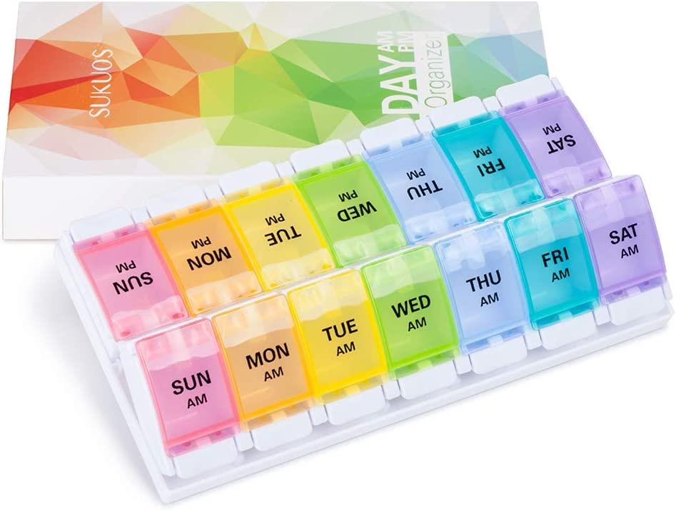 Large Weekly Pill Organizer - Sukuos 7 Day Pill Box with Easy Push ...