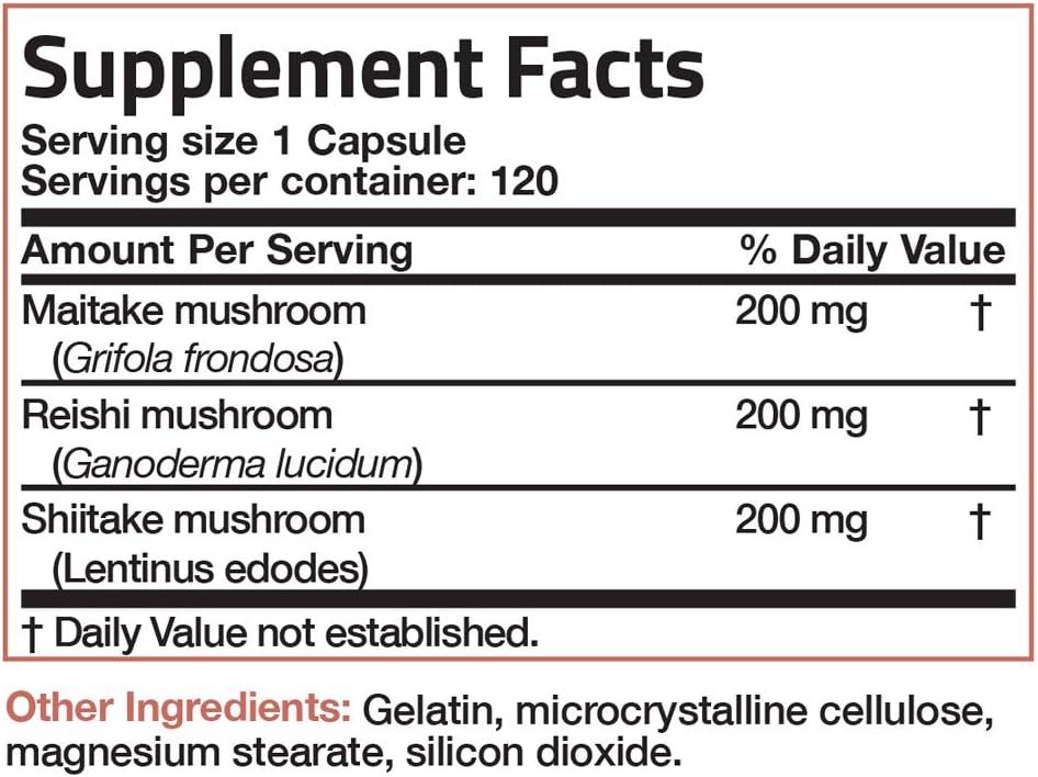 Triple Mushroom Complex - Maitake, Reishi, Shiitake - 600mg Capsules ...