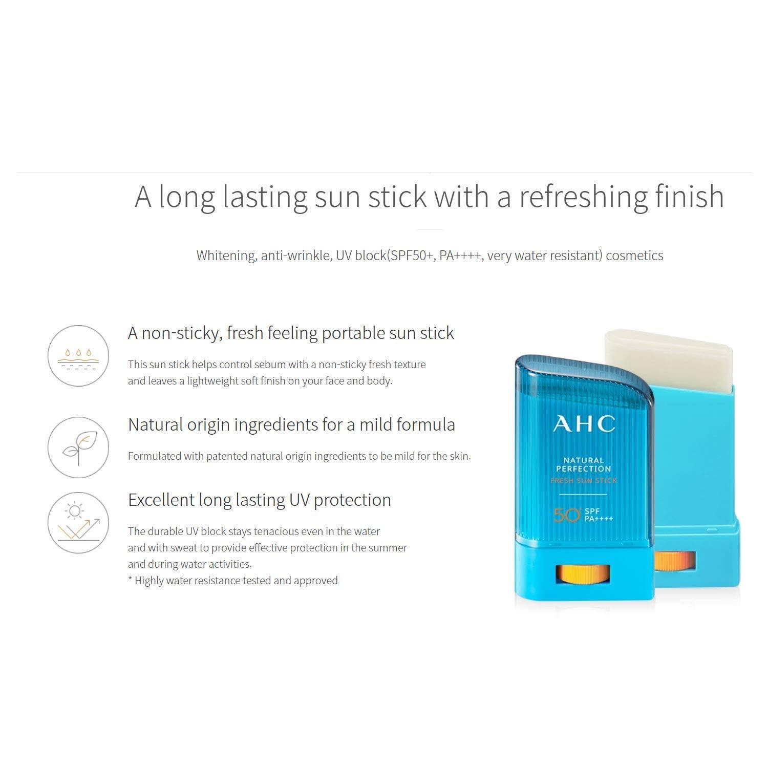AHC Natural Perfection Fresh Sun Stick SPF 50+/PA++++ 22g Duo Set - Ultimate Sun Protection ...