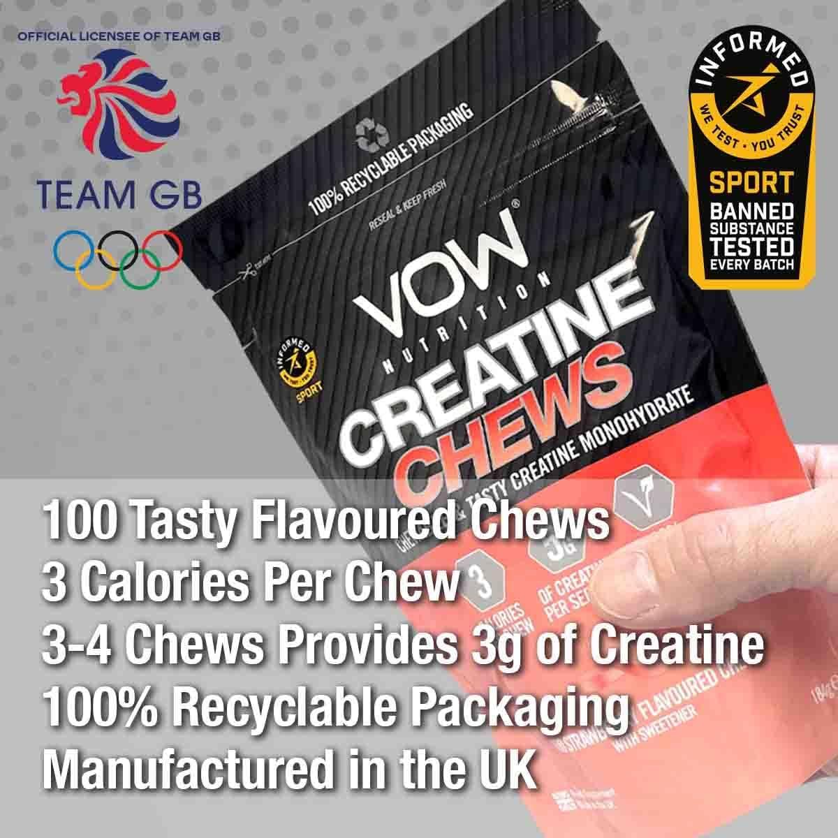 VOW Nutrition Creatine Chews 100 Strawberry Flavoured - Chewable ...