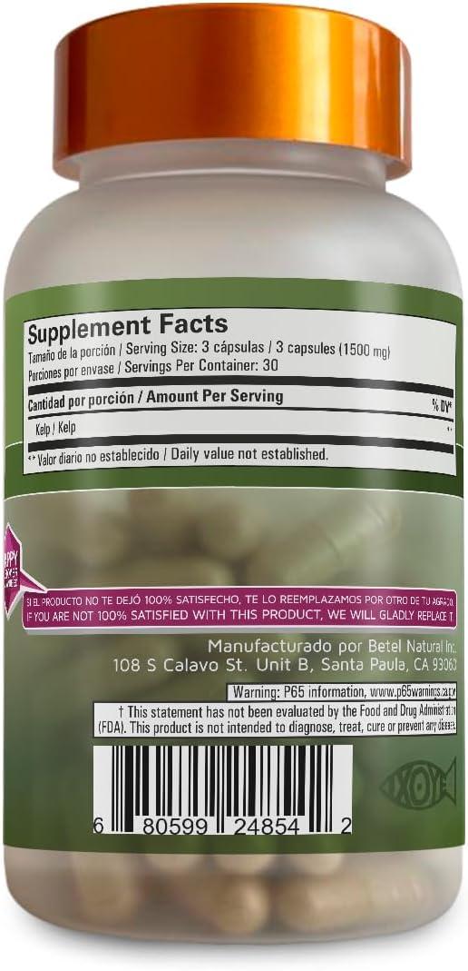 Betel Natural Algas Marinas/Kelp Capsules - 1000mg/Serving - Rich in ...
