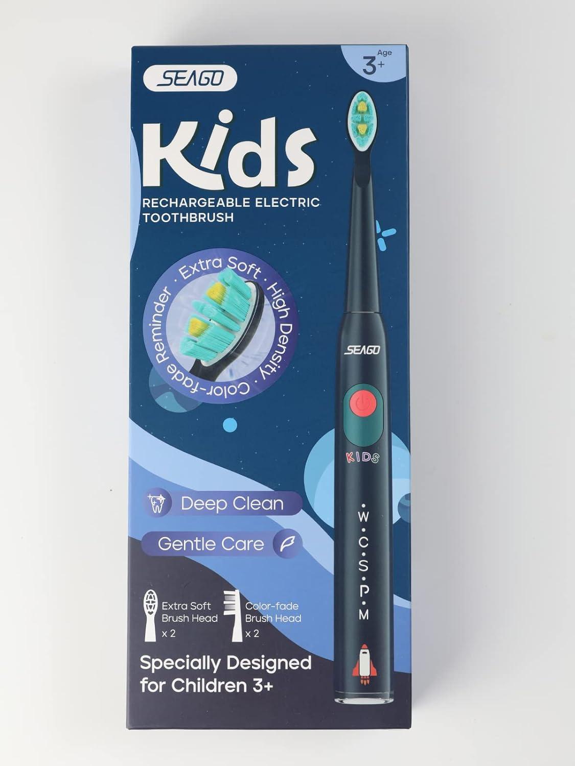 Seago Kids Electric Toothbrush with DIY Stickers | Rechargeable & Smart Timer | 4 Brush Heads ...