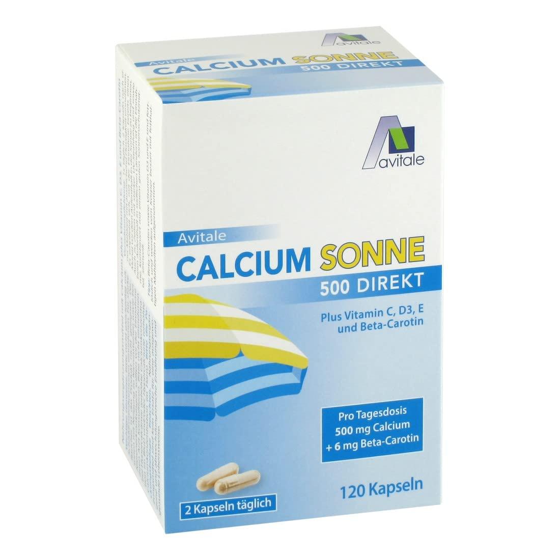 Calcium Sun 500 - Daily Skin Support with 500mg Calcium Beta-Carotene ...