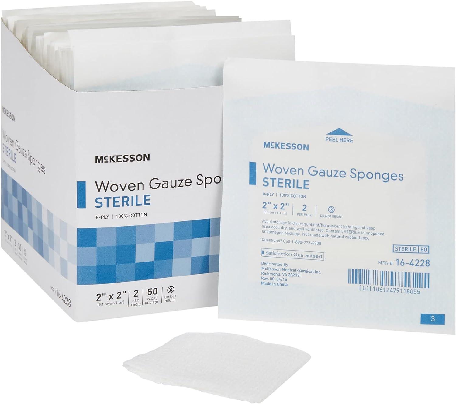 McKesson 8-Ply Sterile Gauze Sponges 2x2 - 100 Pack 2x2 Inch Gauze ...