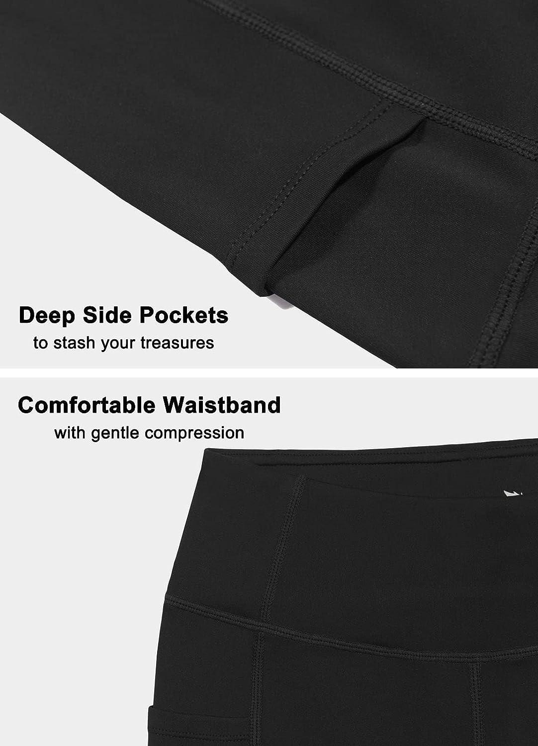 BALEAF Youth Girls' Black Athletic Dance Leggings with Side Pockets ...