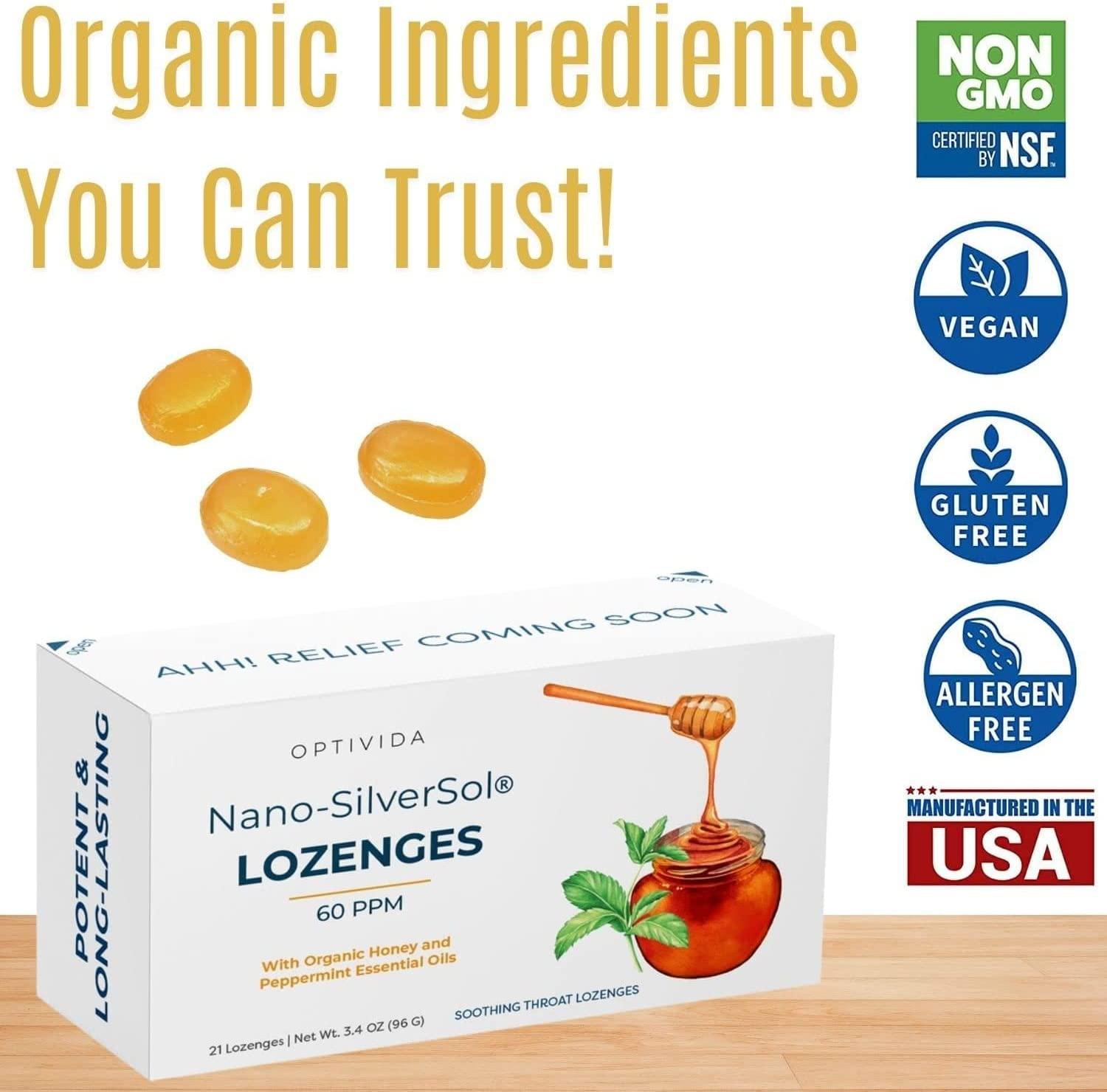 Optivida Health Nano-Silver Lozenges 60PPM - Immune Support Cough Drops ...