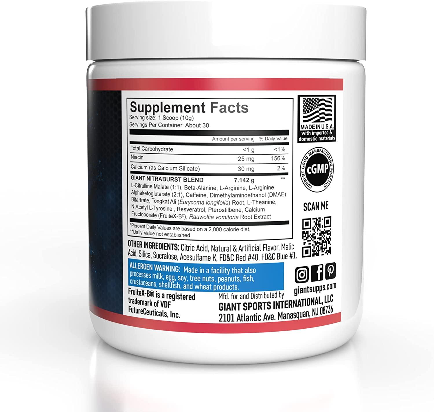 Giant Sports Nitraburst Advanced Pre-Workout - Watermelon Flavor - 30 ...