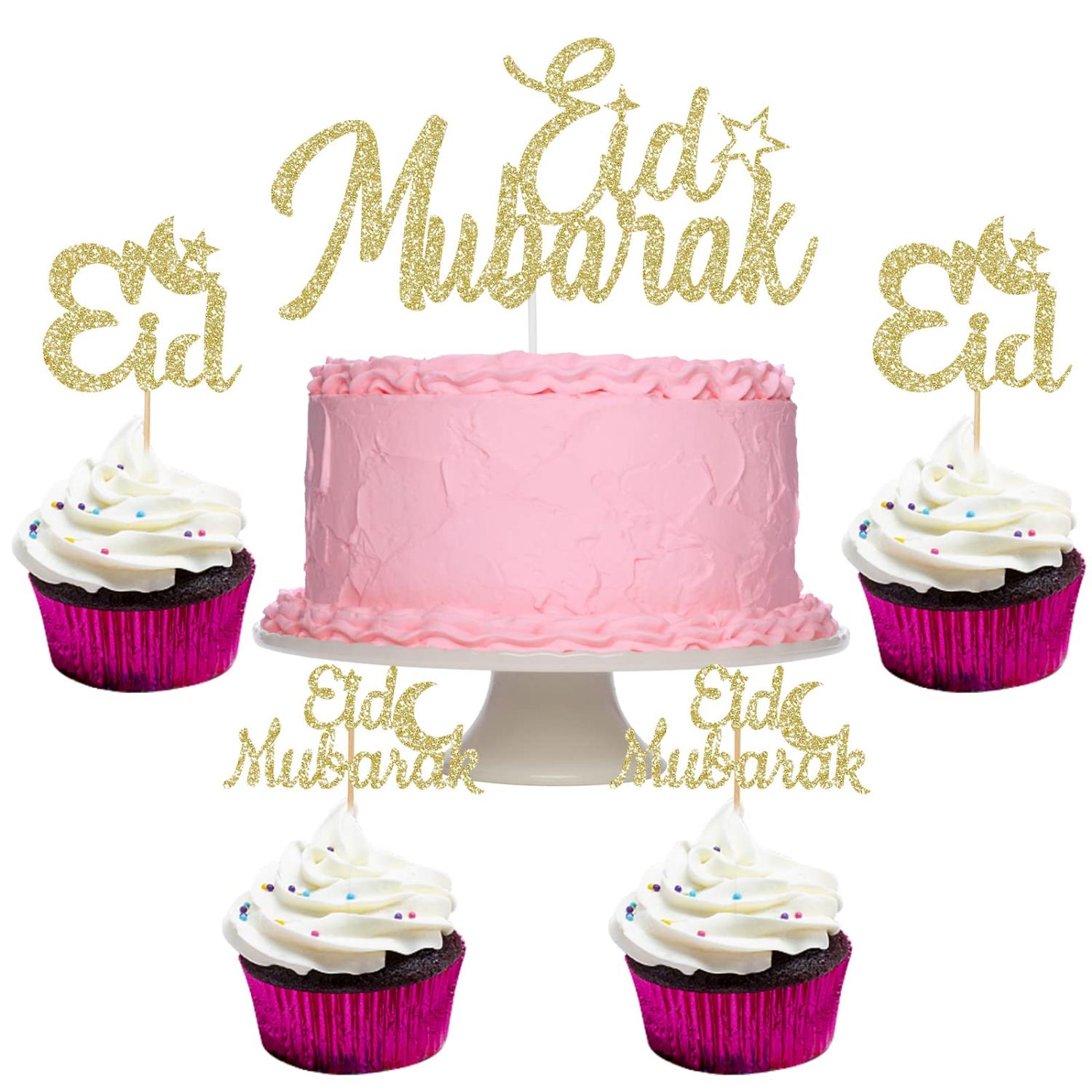 Gold Glitter Eid Mubarak Cake Topper and Cupcake Toppers for Mubarak ...