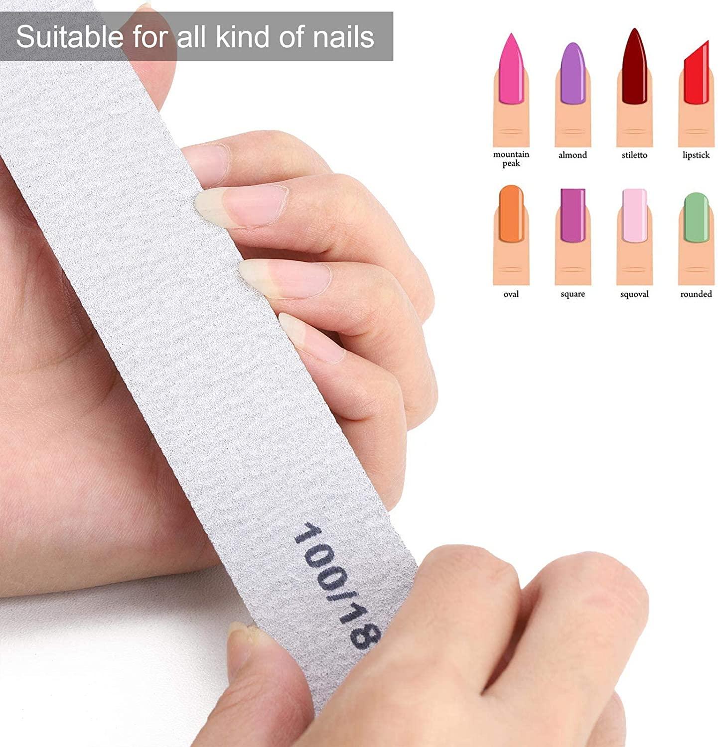 25 Pack 100/180 Grit Nail Files for Acrylic Nails - Professional Double ...