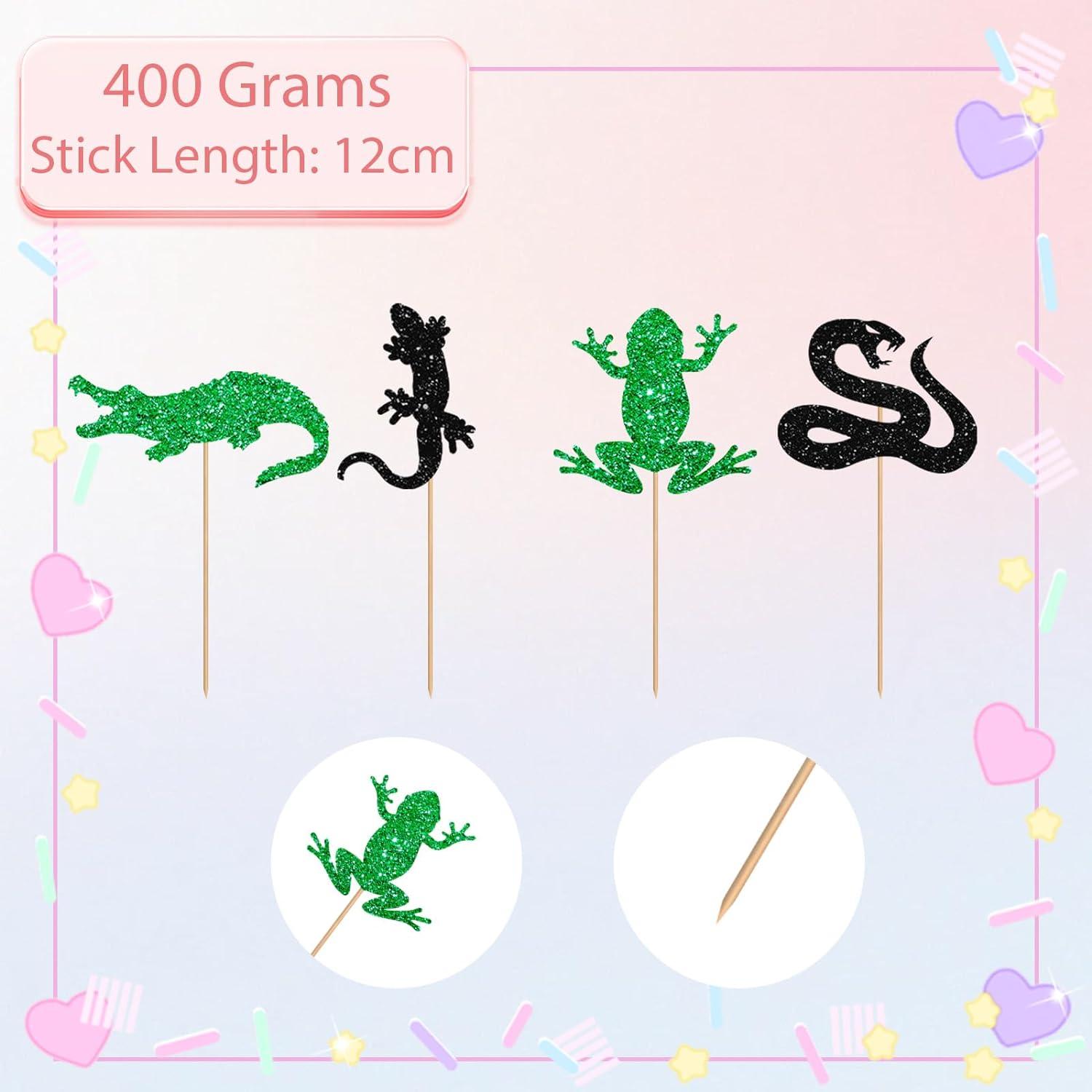 24Pcs Reptile Animals Cupcake Toppers Black&Green Glitter Snake ...