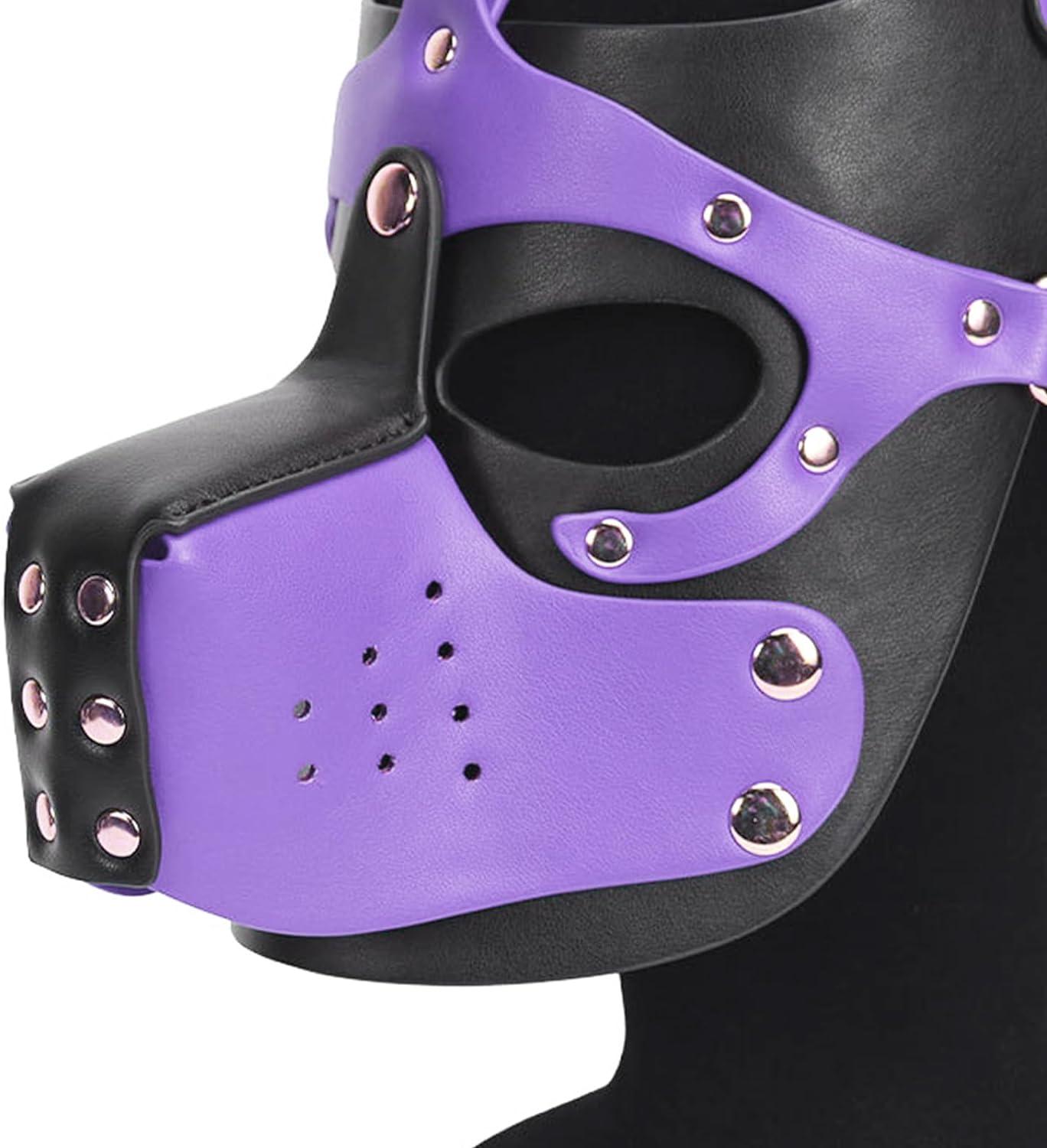 SUNSDEW Adults PU Leather Puppy Hood Mask for Halloween Cosplay ...