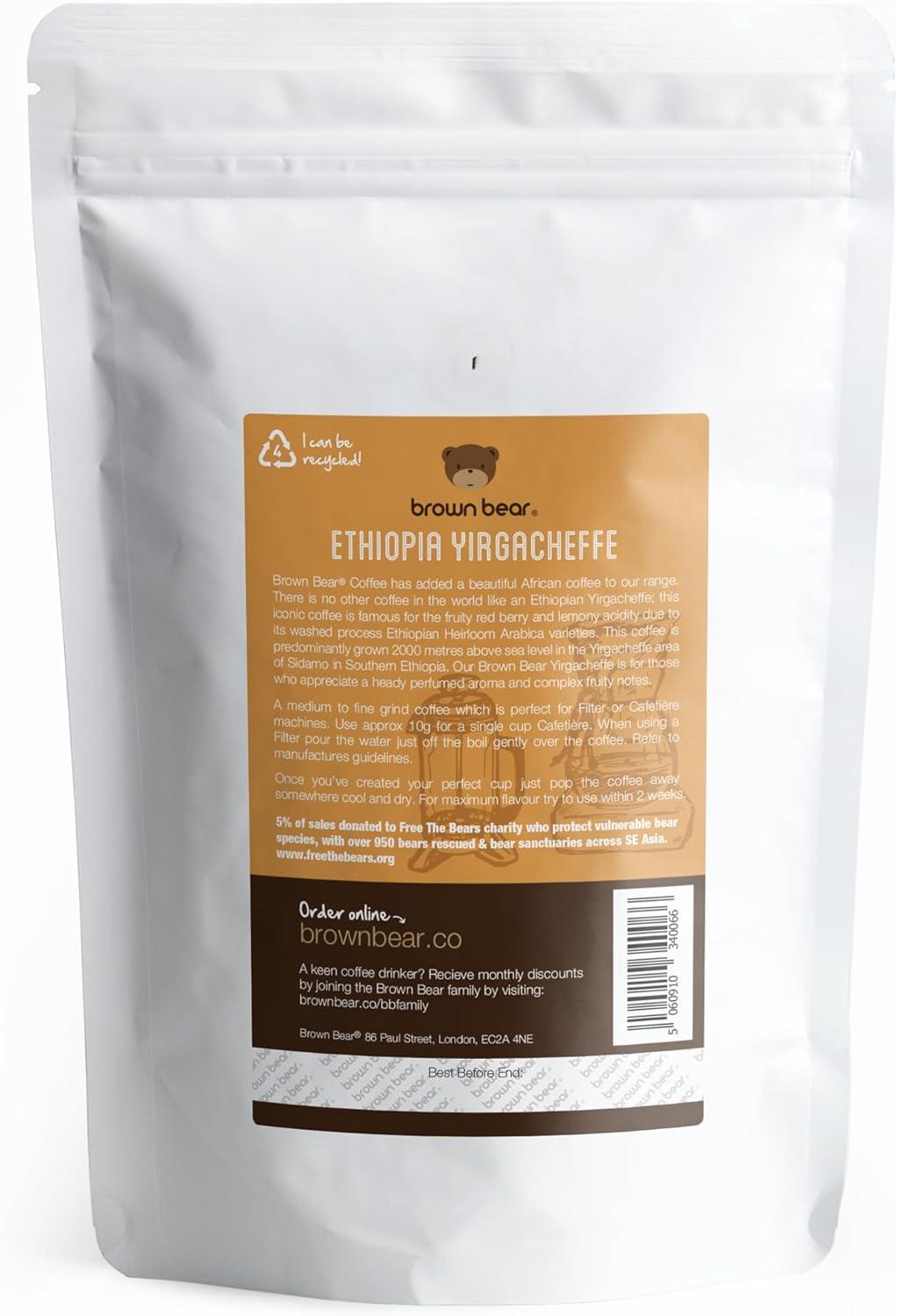 Brown Bear Ethiopian Coffee 227g - Medium Roast for French Press, Filter, Drip - Strength 3 ...