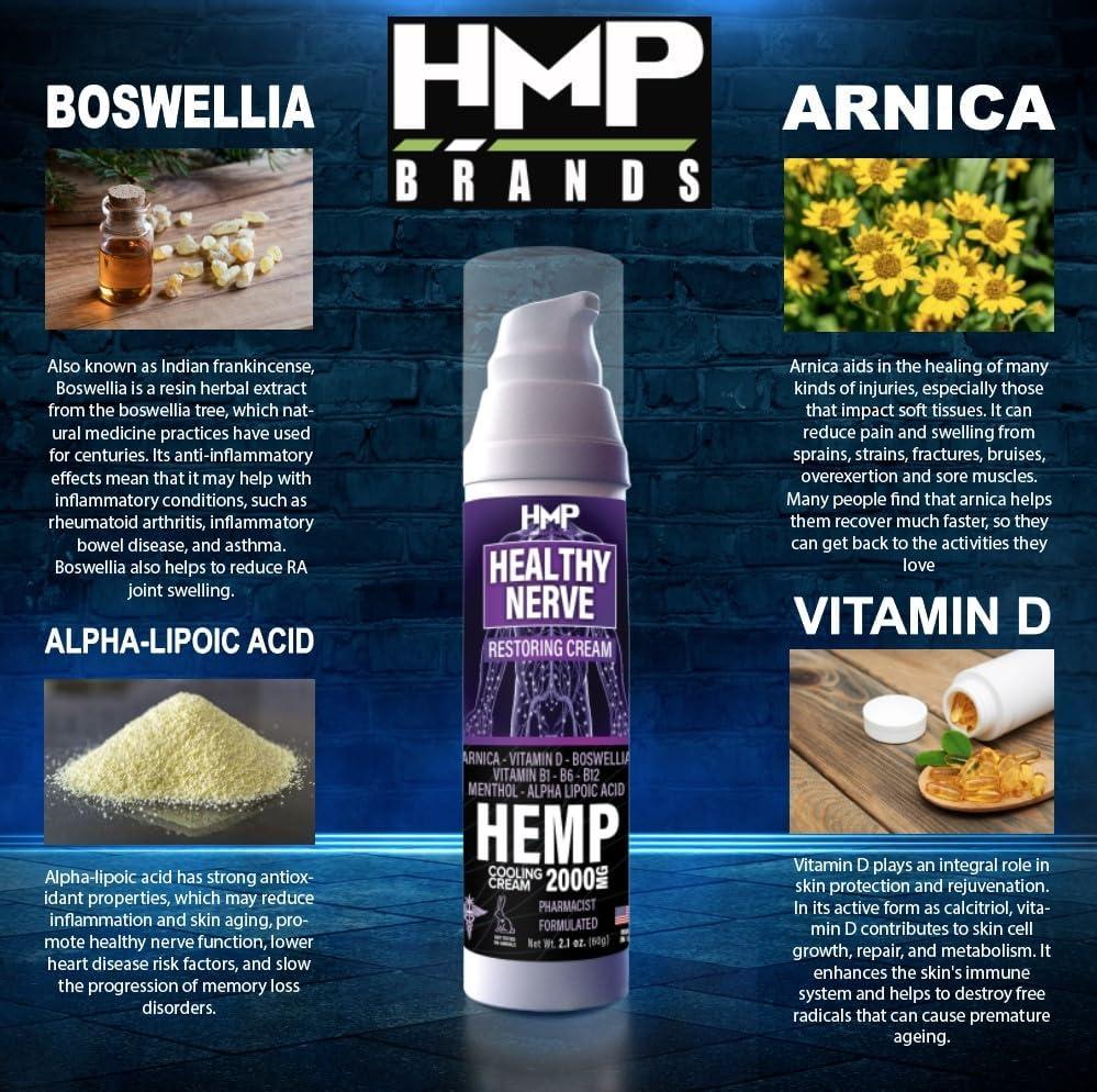HMP BRANDS Neuropathy Cream 2000mg Maximum Strength Relief | Hemp Cream ...