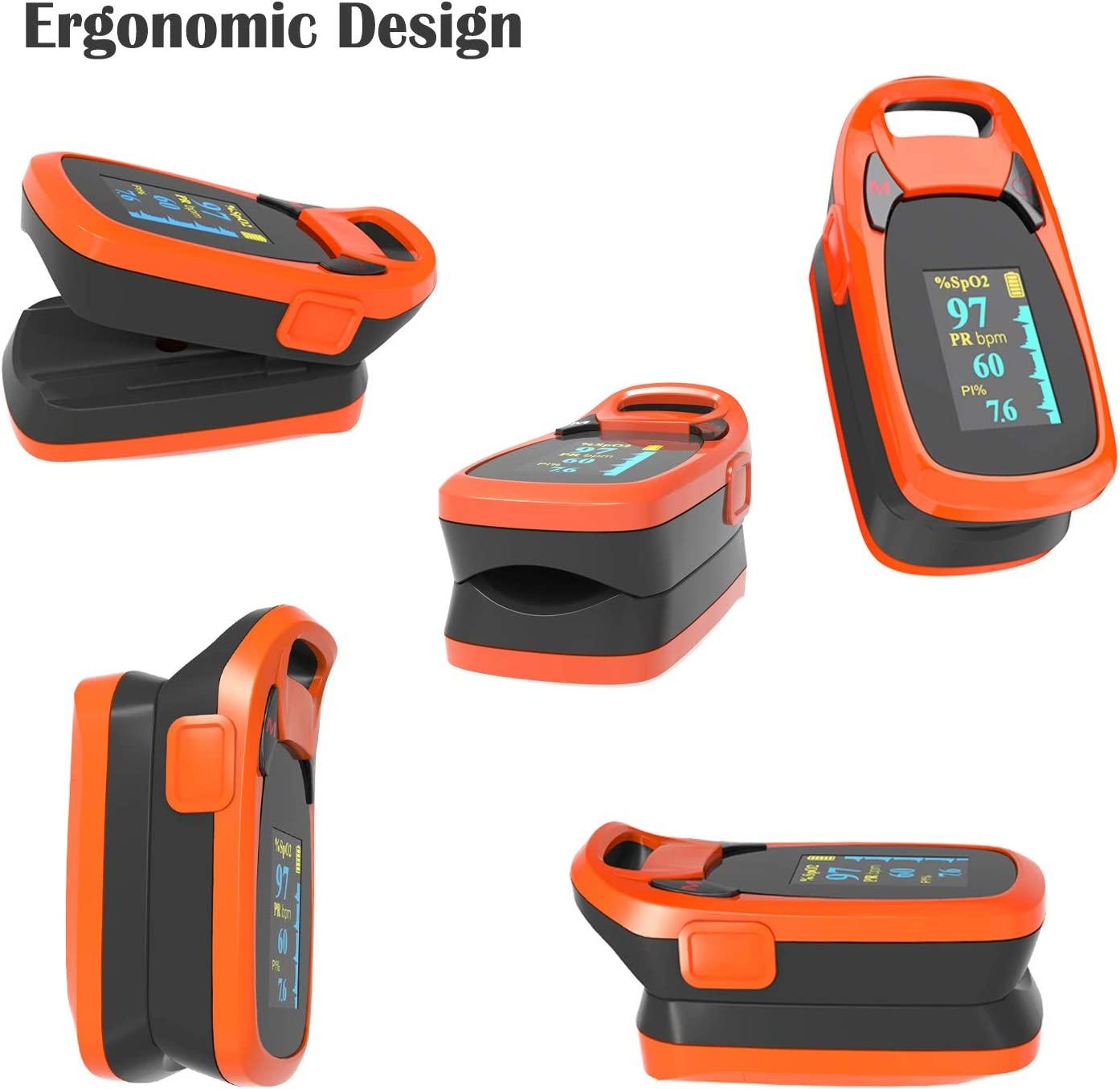 Fingertip Pulse Oximeter with Plethysmograph and Perfusion Index, Large OLED Display Blood ...