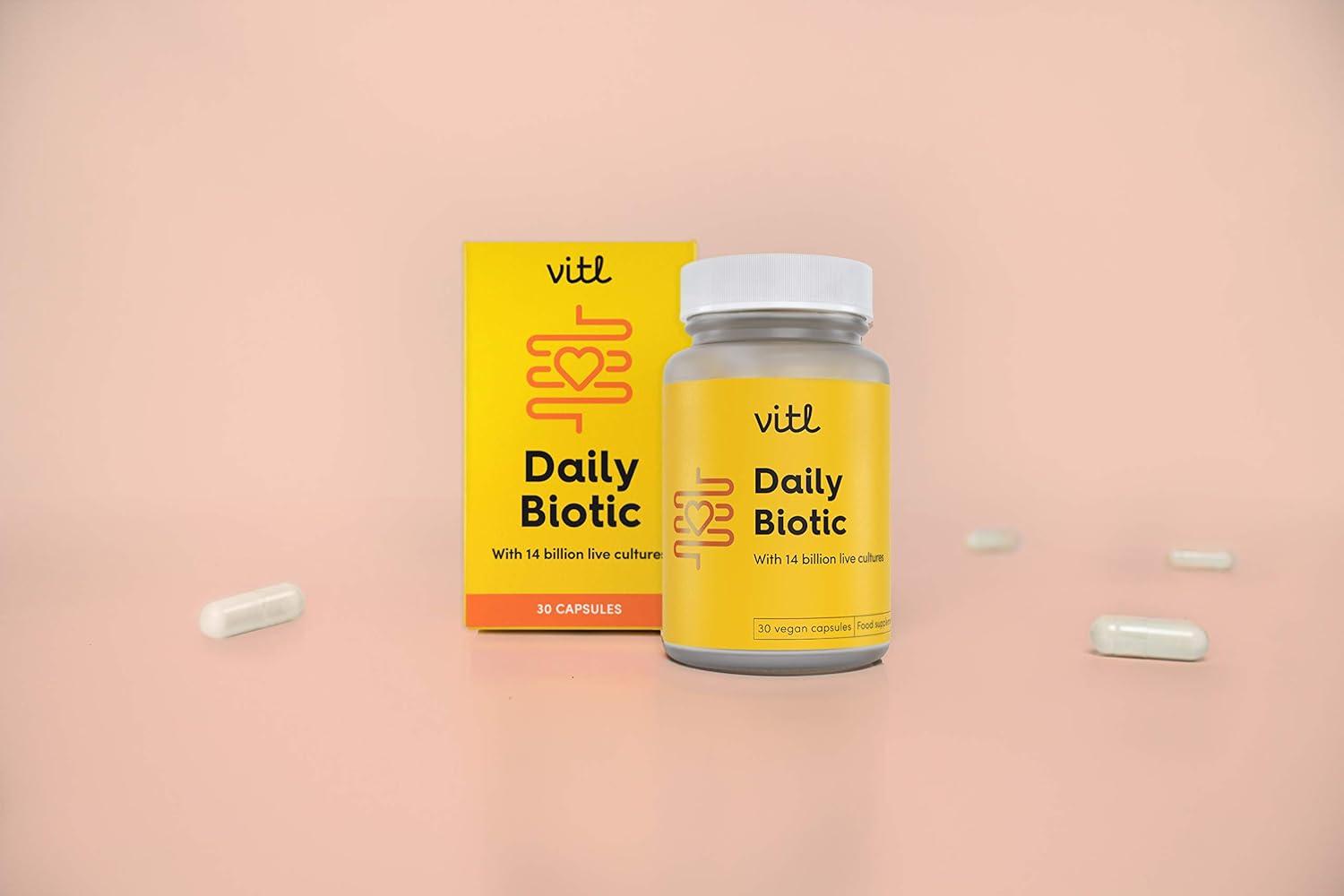 Vitl Daily Biotic - 30 Vegan Capsules - 9 Probiotic Strains - Gut ...