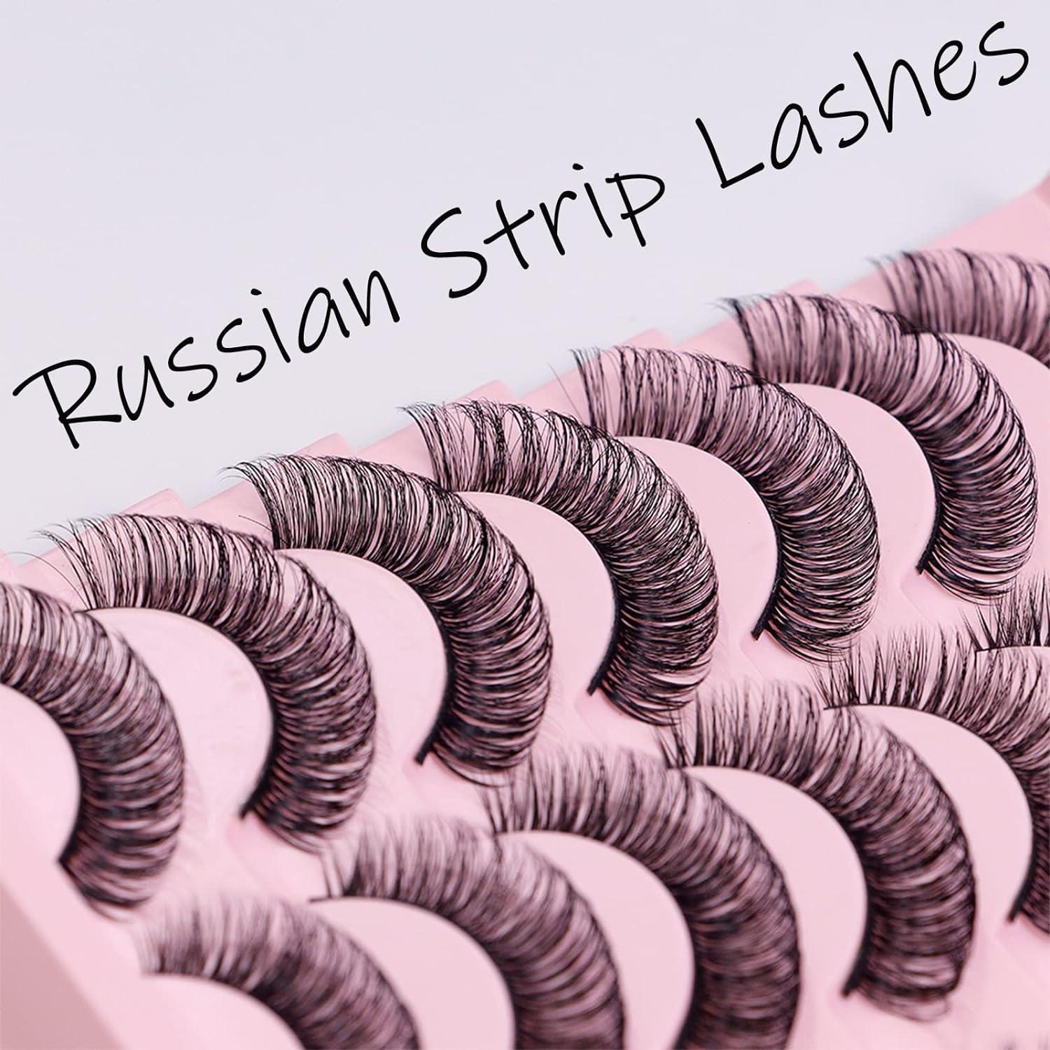 Russian False Eyelashes - Natural D Curly Strip Lashes for Parties ...