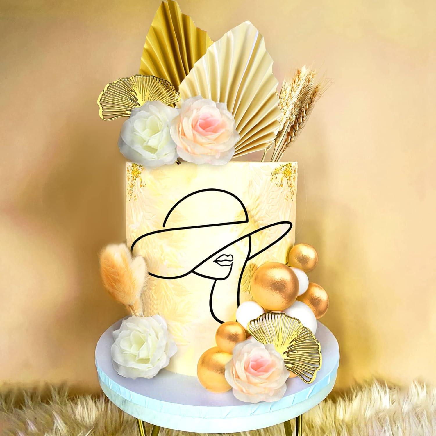 Elegant Acrylic Lady Face & Gold Palm Leaves Cake Topper for Wedding ...