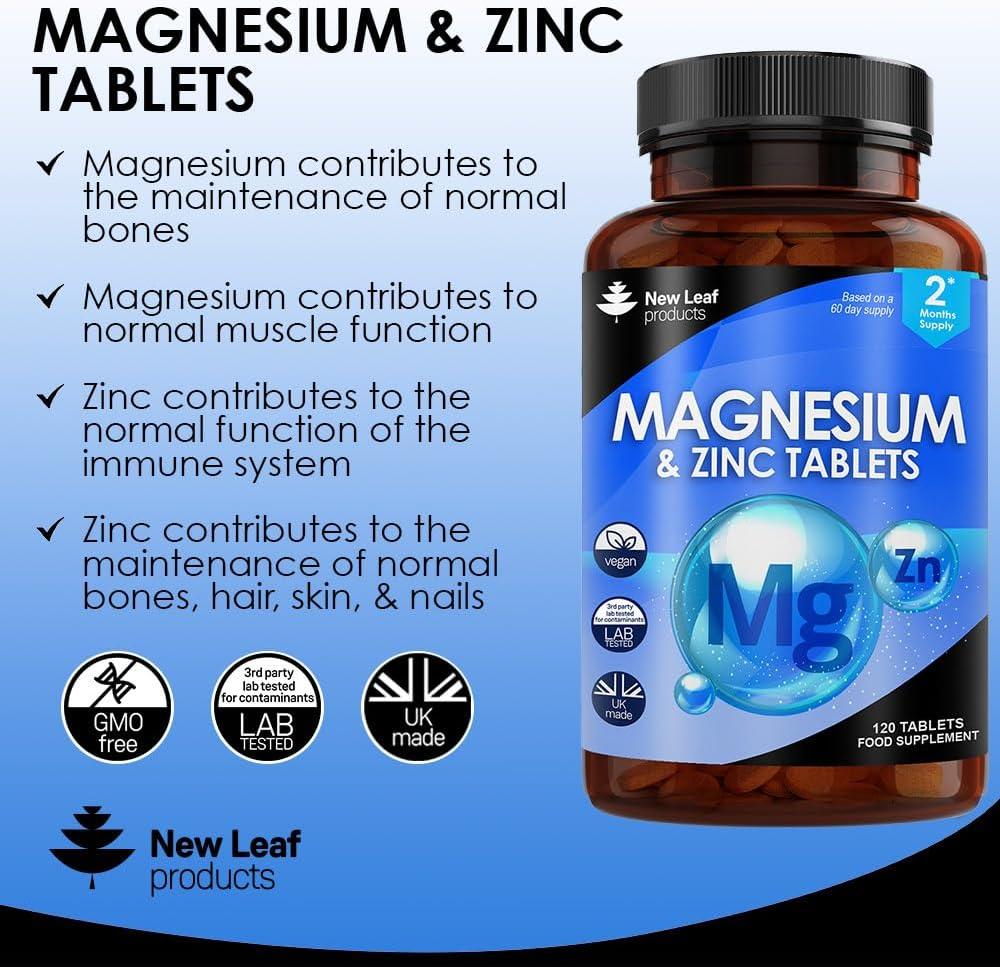 500mg Magnesium & Zinc Supplement - High Absorbency Tablets for Muscle ...