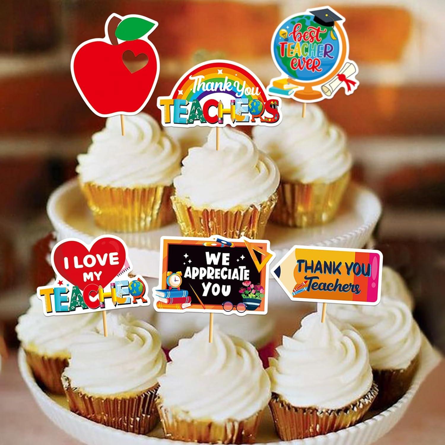 24Pcs Thank You Teacher Cupcake Toppers Thank You Cupcake Toppers ...