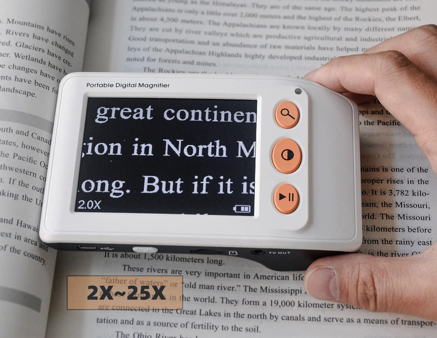 3.5 Inch Portable Digital Magnifier - Low Vision Reading Aid (2-25X ...