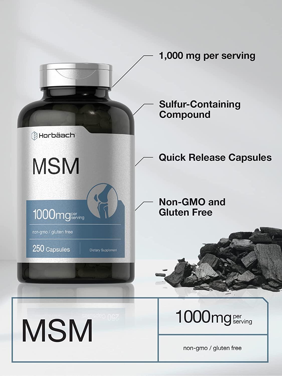 MSM Supplement Capsules 1000mg - 250 Count | Non-GMO & Gluten Free Formula ...