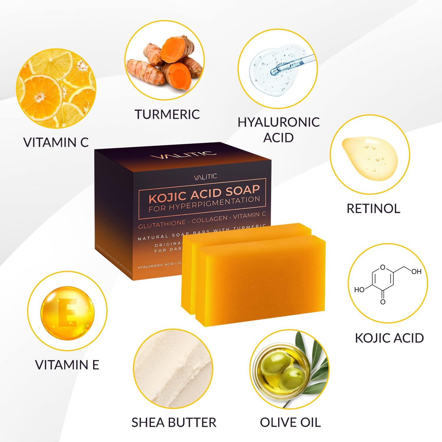VALITIC Kojic Acid Soap for Hyperpigmentation - Glutathione, Collagen & Vitamin C - Turmeric ...