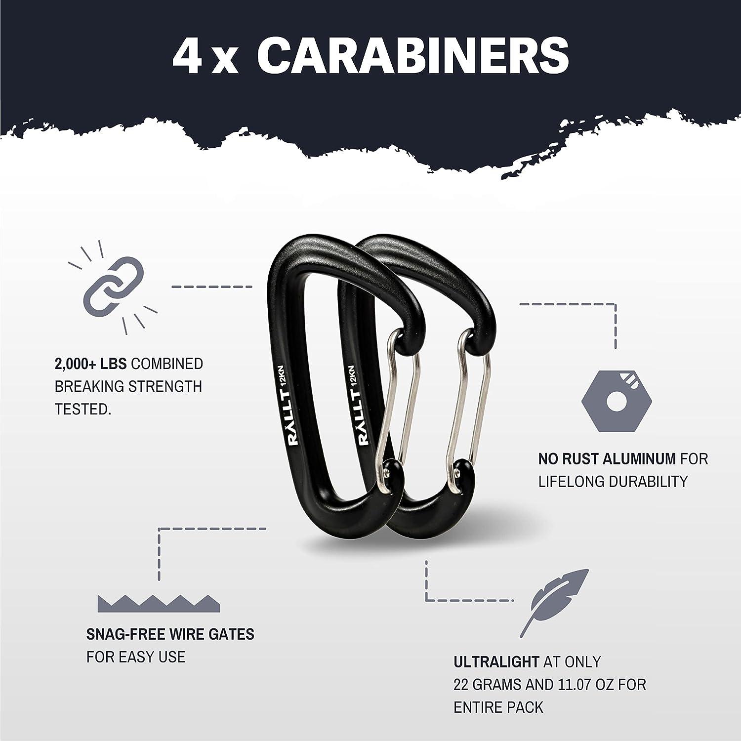 RALLT 12kN & 24kN Carabiners (4 Pack) - Heavy Duty Clips for Hiking ...