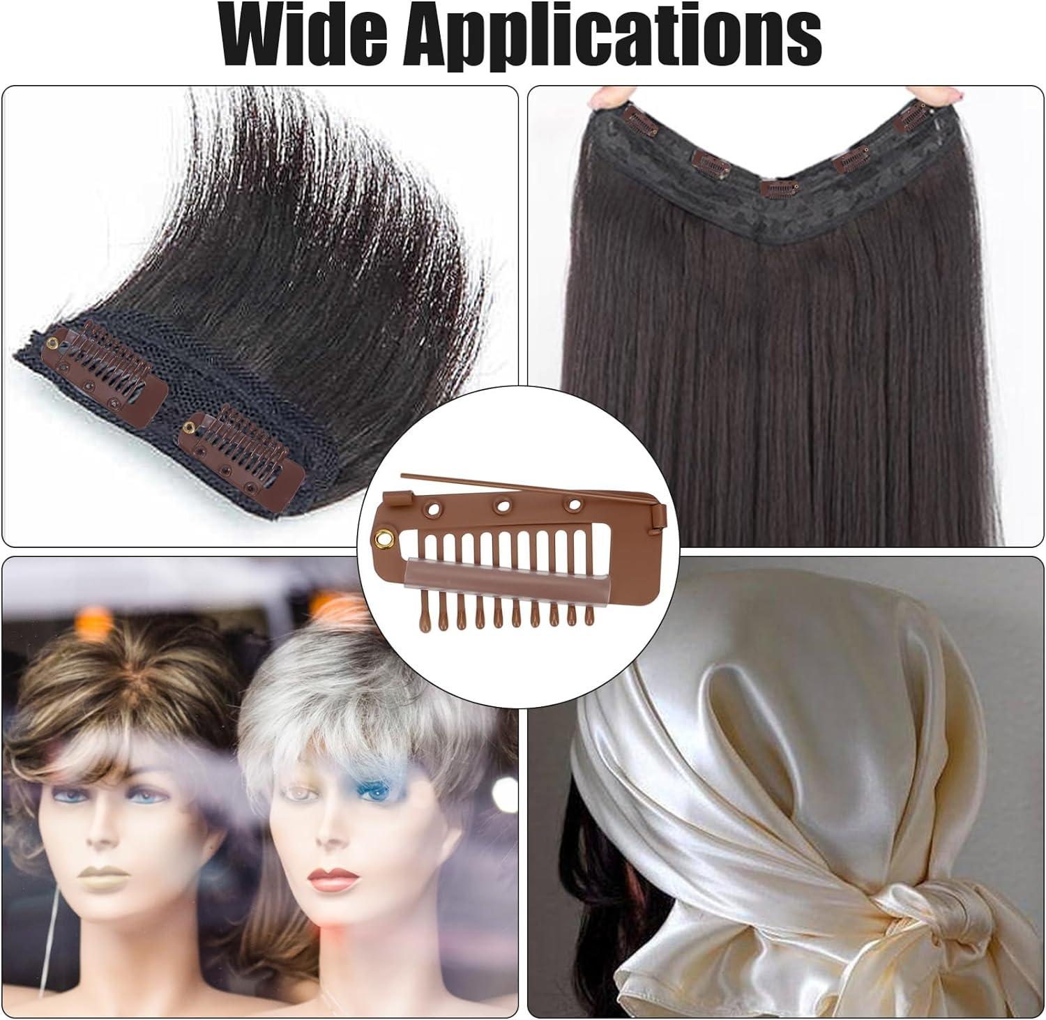 12pcs Brown Wig Clips with Safety Pins | Strong 10-Teeth Hair Extension ...