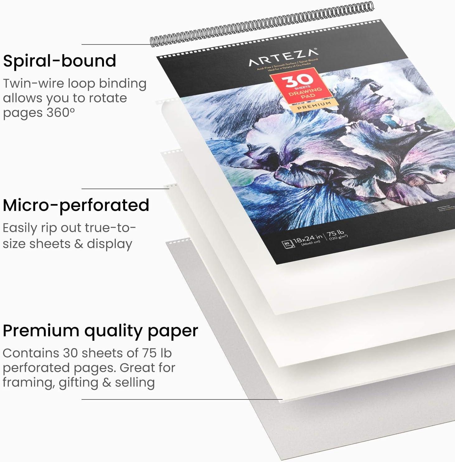 Arteza Spiral Bound Drawing Pad Heavyweight Paper with Micro ...