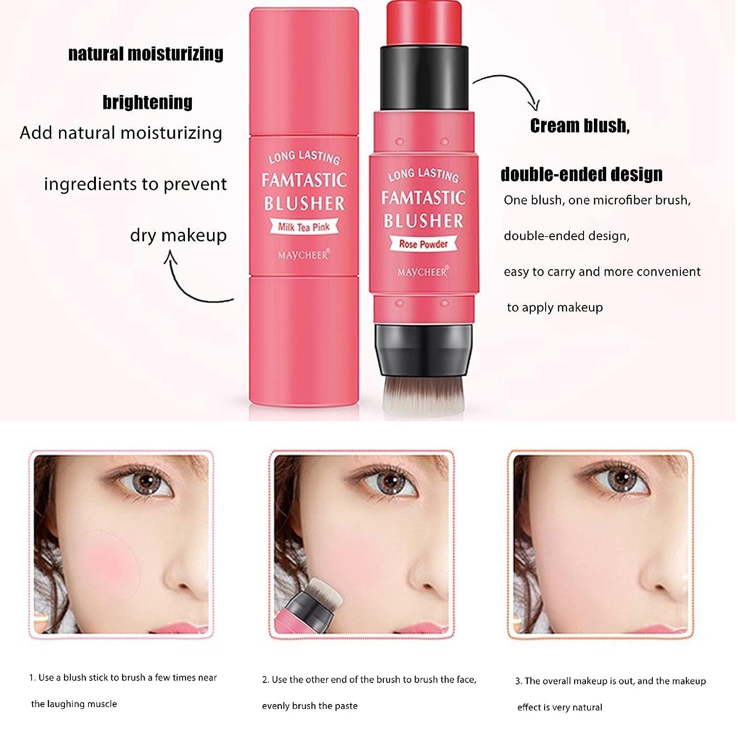 CkFyahp 3-in-1 Cream Blush Stick with Brush | Lightweight, Long-Lasting ...