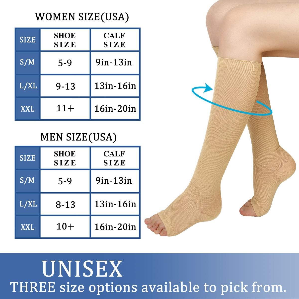Ikfashoni 3 Pairs Compression Socks 15-25mmHg Toeless Support for Women ...