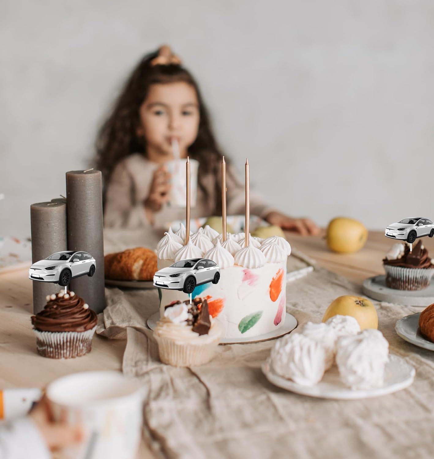 HAKPUOTR Tesla Model Y Cupcake Toppers 24Pcs Electric Car Cupcake ...