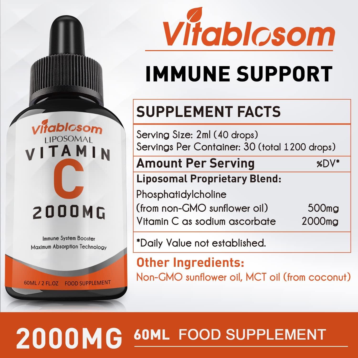 High Absorption Liposomal Vitamin C 2000mg Liquid - Immune System ...