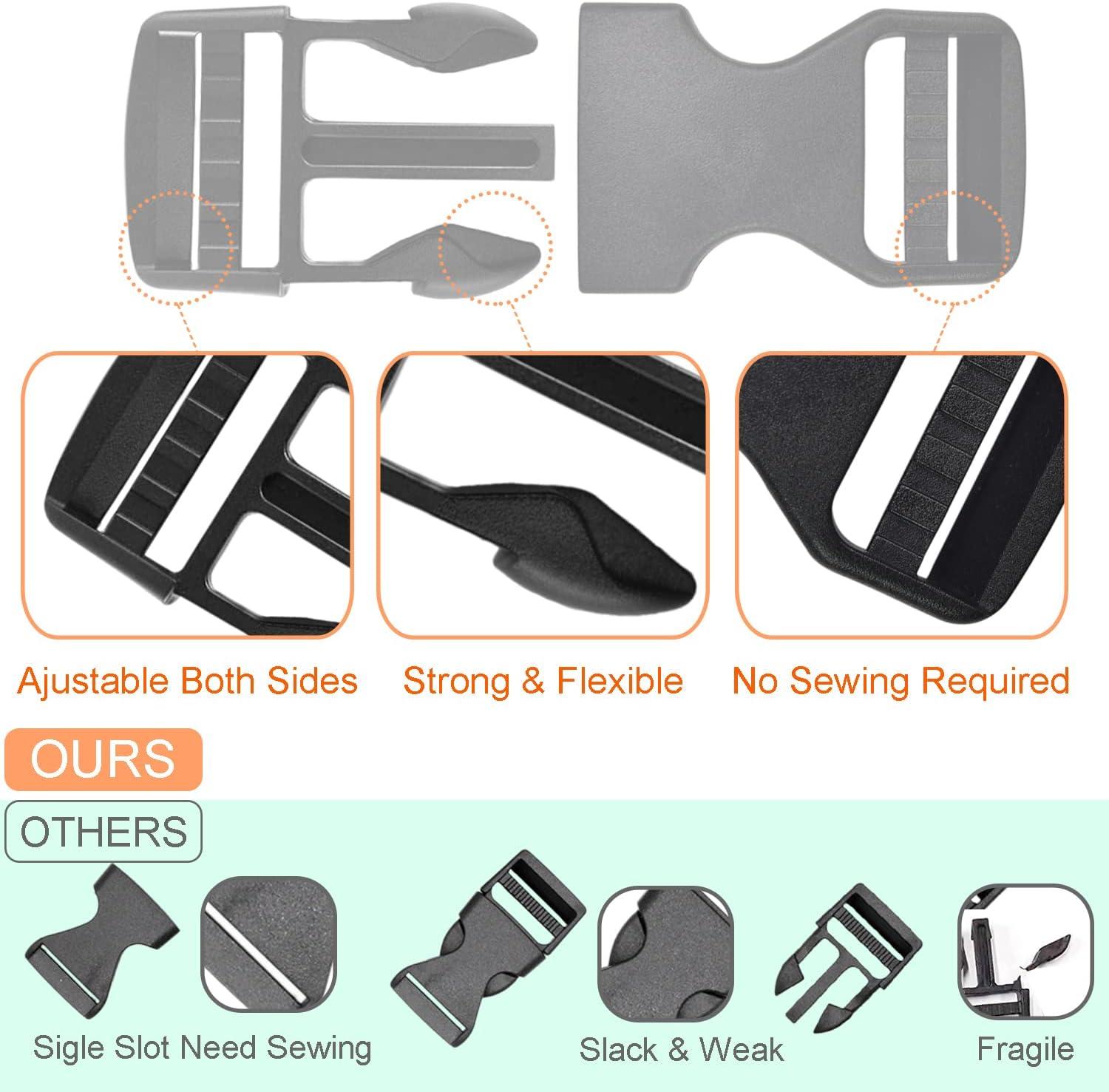 6 Pack Dual Adjustable Side Release Buckles - Heavy Duty Plastic Clips for Nylon Webbing Straps ...