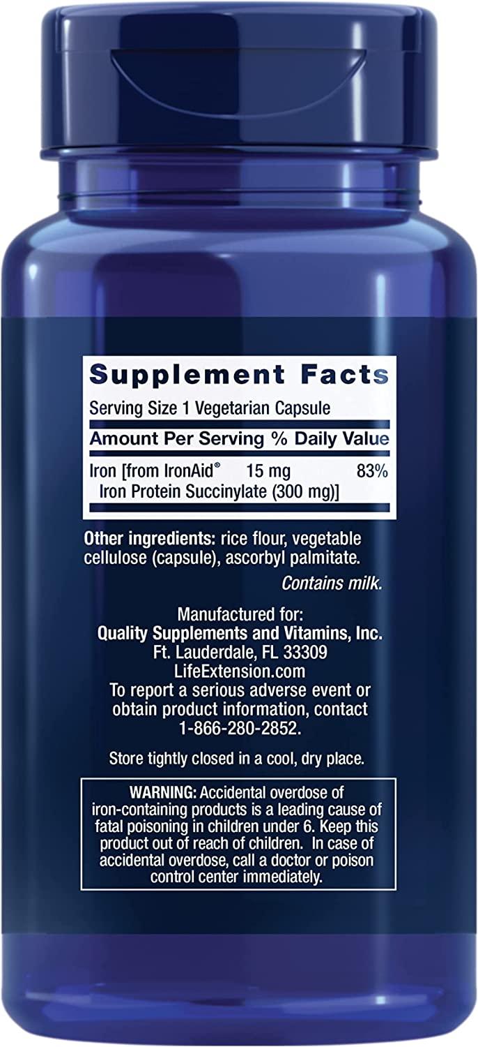 Buy Life Extension Iron Protein Plus 300 mg - 100 Vegetarian Capsules ...