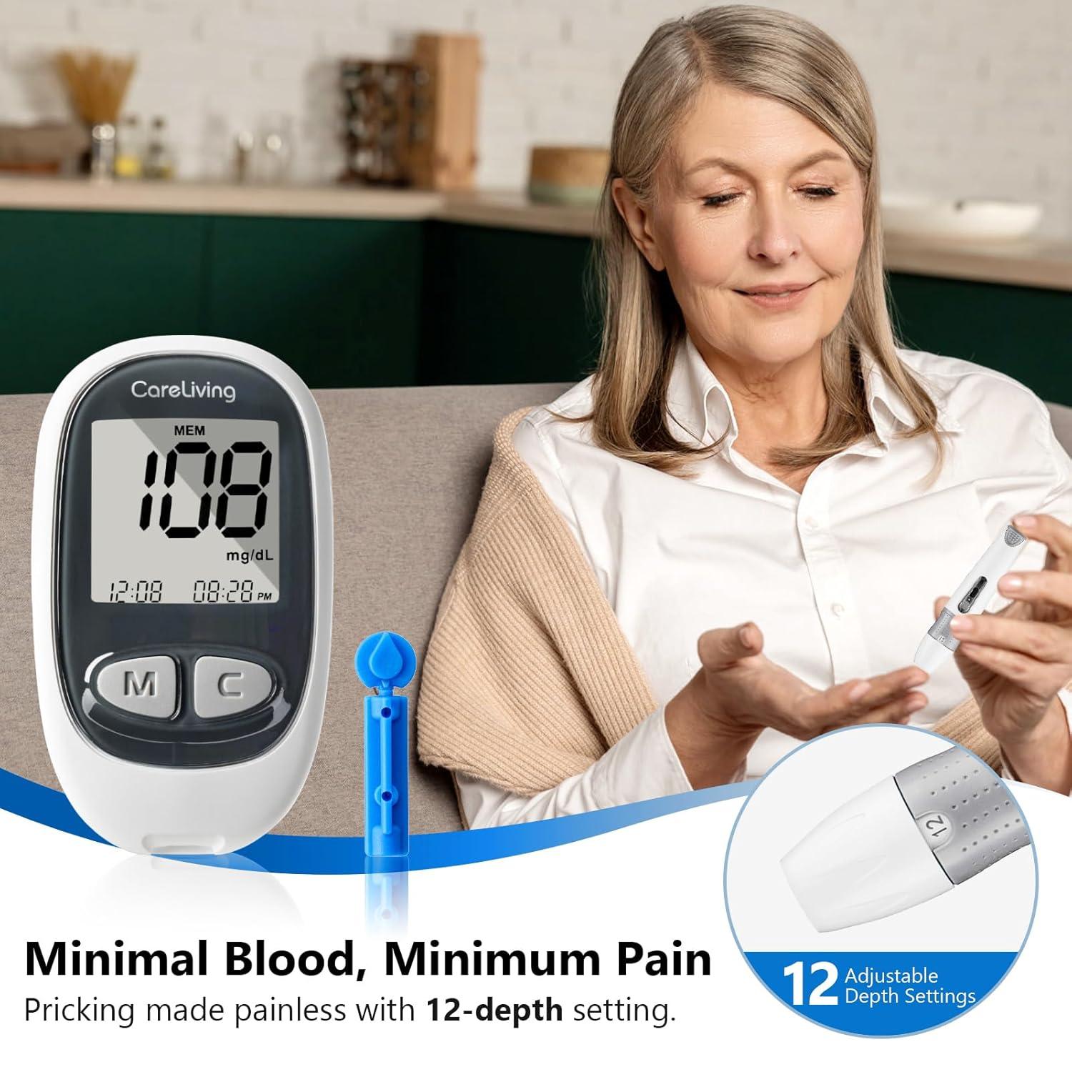 MM1100 Blood Glucose Monitor Kit | 100 Test Strips & Lancets | Portable ...