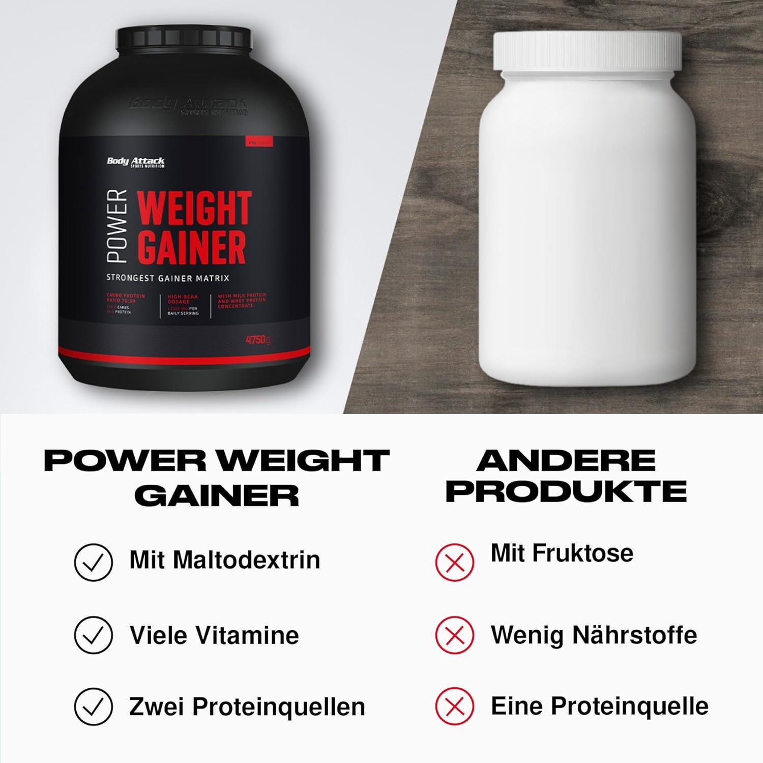 Body Attack Weight Gainer Strawberry 1.5 kg | Low-Fat Mass Shake with ...