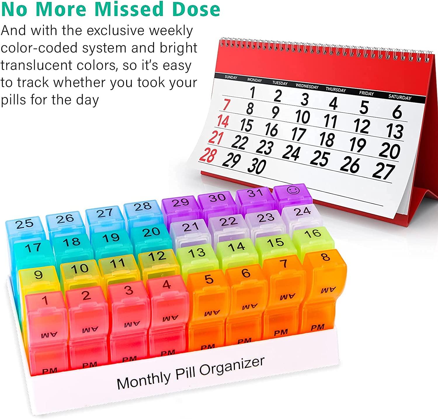30 Day Monthly Pill Organizer 2 Times a Day for Travel - AM PM ...