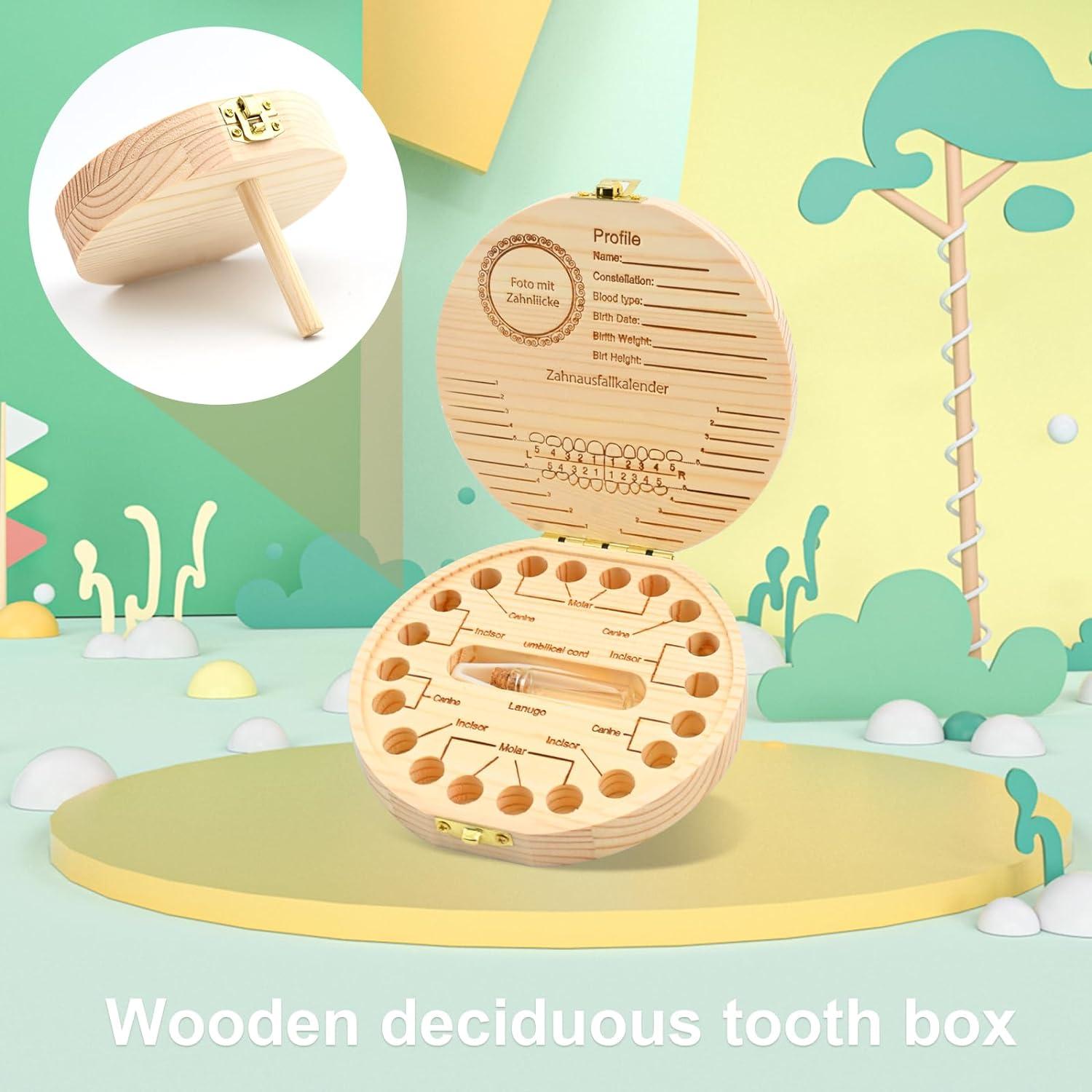 Baby Teeth Save Box - Wooden Milk Teeth Storage Organizer for Boys and ...
