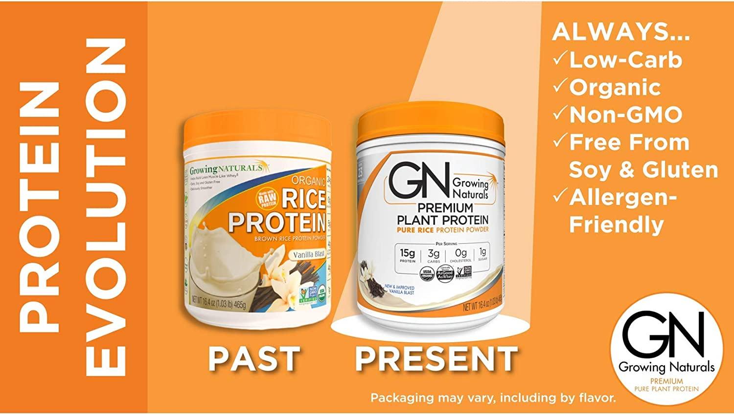 Growing Naturals Organic Vanilla Pure Rice Protein Powder - 1lb Pack ...