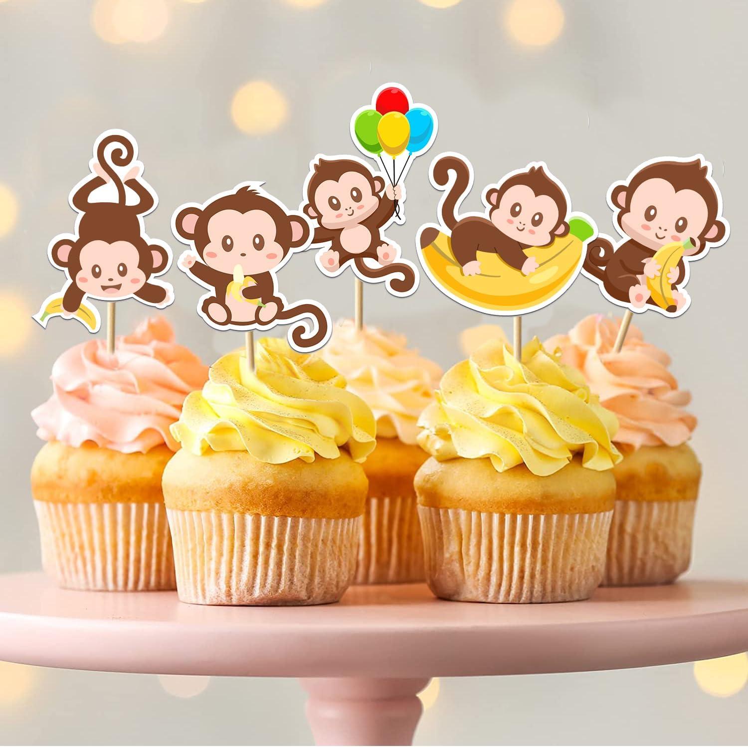 32Pcs Monkey Cupcake Toppers Monkey Baby Shower Party Decorations for ...