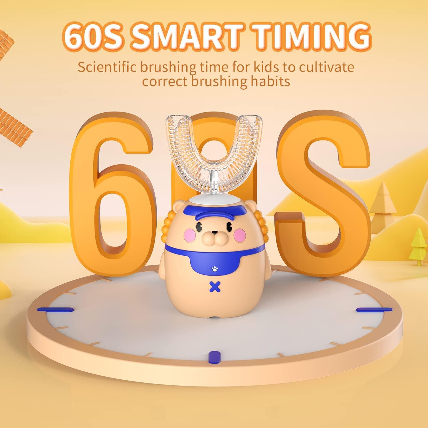 Cartoon Lion Kids Electric U-Shaped Toothbrush | 4 Brush Heads, 5 Smart ...