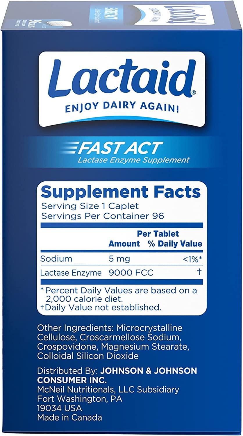 Lactaid Fast Act Lactose Intolerance Relief Caplets 96 Count - Pack of ...